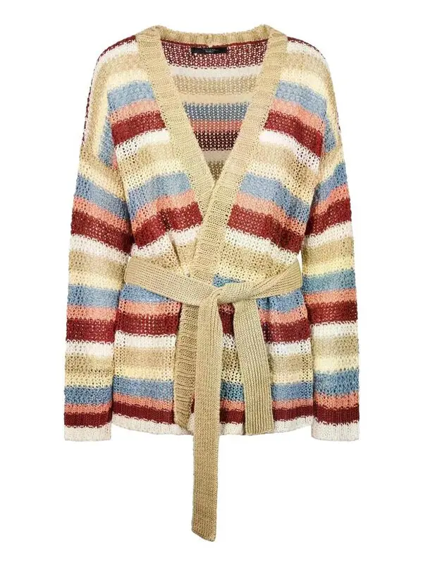 Max Mara Yarn Striped-pattern Belted Cardigan - Neutrals