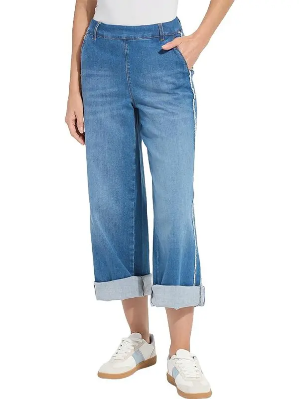 Lyssé Andie Fringe Detail High Rise Straight Jeans - Authentic Midwash