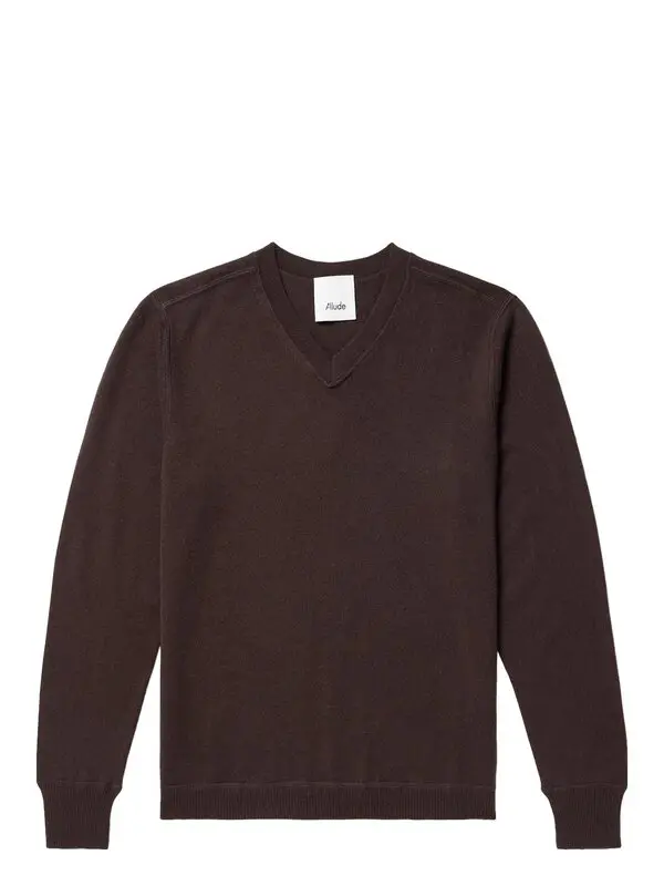 ALLUDE Cashmere V-neck Sweater - Brown