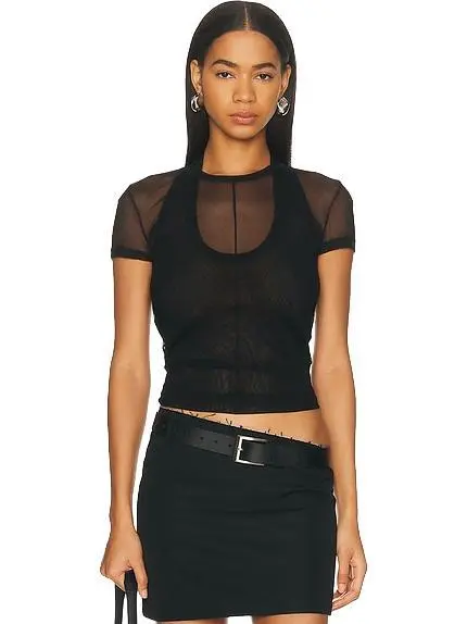 Helmut Lang Mesh Layered Tee - Black