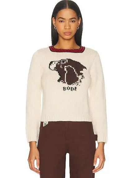 BODE Spaniel Embroidered Cropped Sweater - Cream