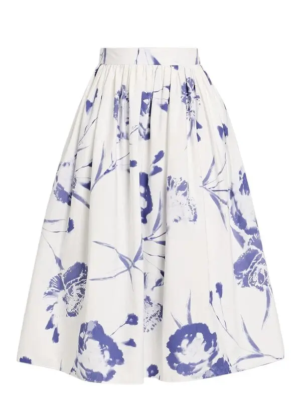 Erdem Floral-print Cotton-poplin Midi Skirt - White