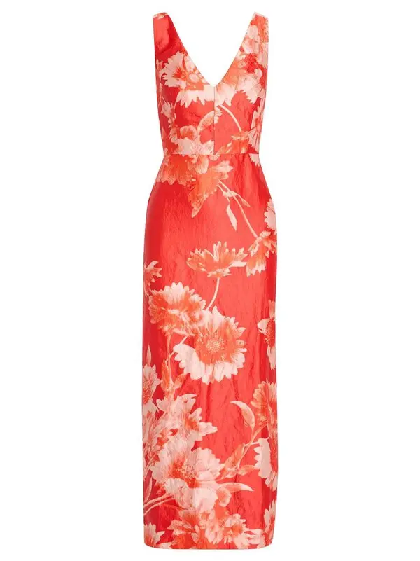 Erdem Floral-print Satin-twill Midi Dress - Papaya