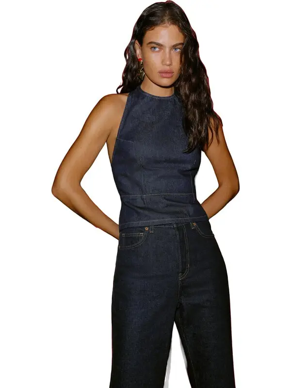 REFORMATION Alexie Denim Halter Top - Blue