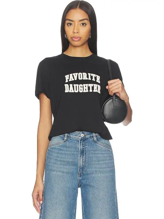 FAVORITE DAUGHTER Cropped Collegiate Tee - Black & Pale Pink