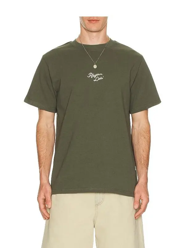 RHYTHM Heavy Vintage Embroidered T-shirt In Olive - Silver Pine