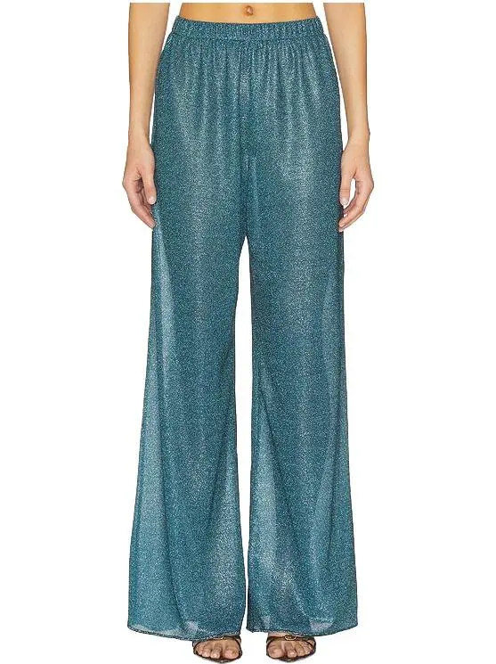 Oseree Lumiere Metallic Wide Leg Pants - Peacock