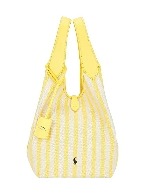 Polo Ralph Lauren Stripe Polo Canvas Medium Tote - Collegiate Yellow & White