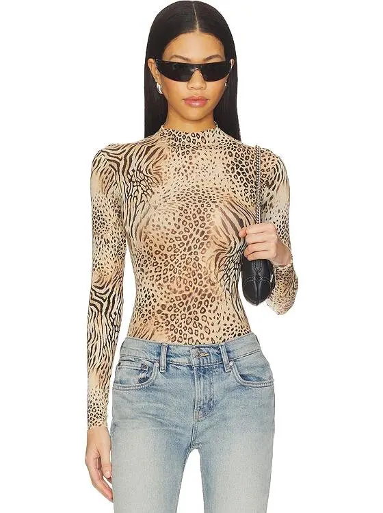 SKIMS Milky Sheer Mock Neck Long Sleeve Bodysuit - Mica Multi Animal Print