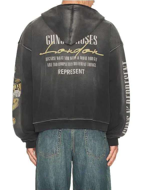 REPRESENT X Guns N' Roses Cross Zip Through Hoodie - Stained Black