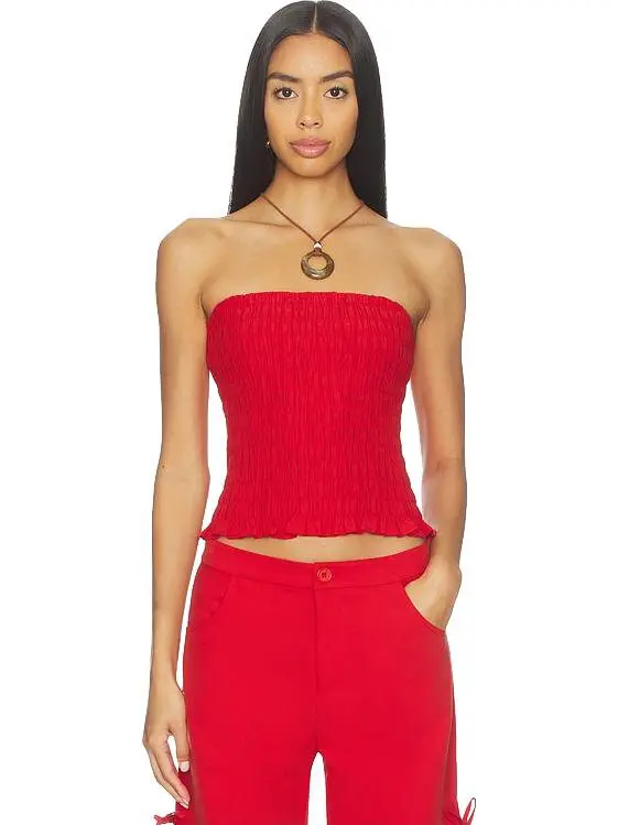 Lna Gigi Tube Top - Red Chambray
