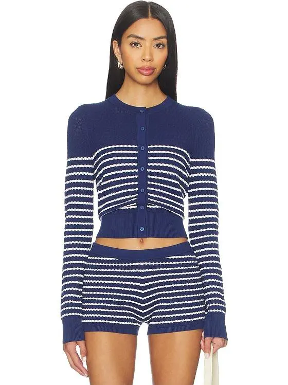 Joe's Jeans Pointelle Dani Cardigan - Royal Blue & Milk Stripes