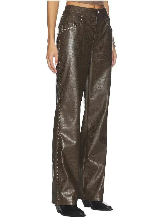LAMARQUE X Devin Faux Leather Croco Studded Pant - Brown