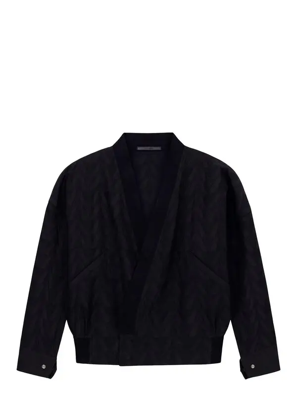 Giorgio Armani Linen Blend Blouson With Chevron Embroidery - Black