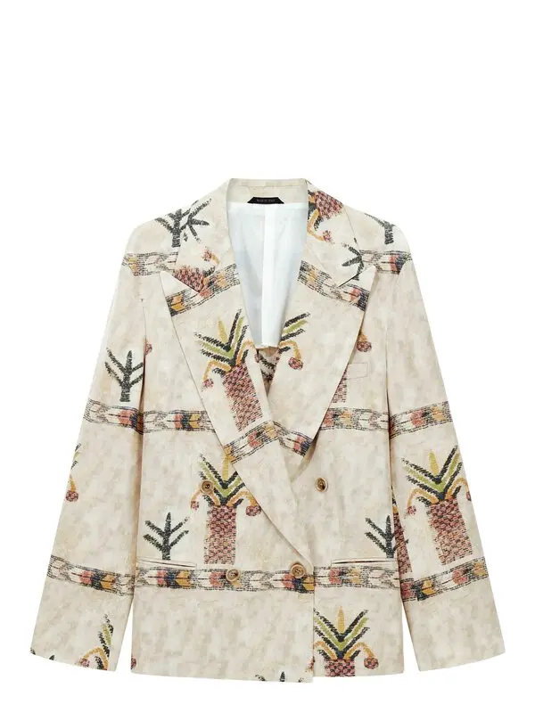 Giorgio Armani Lyocell And Silk Double-breasted Printed Jacket - Patterned