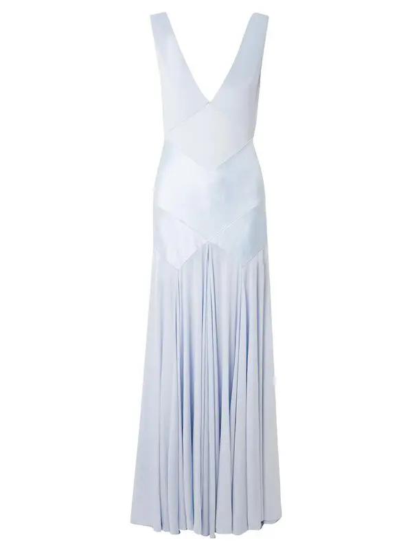 SELF-PORTRAIT Paneled Satin And Stretch-jersey Maxi Dress - Blue