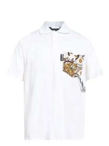 Just Cavalli Polo Shirt Cream Size Cotton, Viscose, Polyamide, Elastane - White