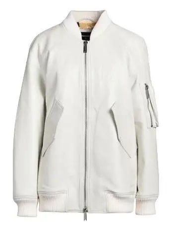 Dsquared2 Bomber Jacket In Ovine Leather, Wool, Polyamide, And Elastane - Off White