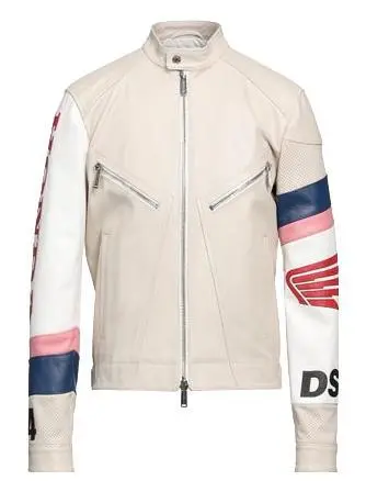 Dsquared2 Leather Biker Jacket - Beige