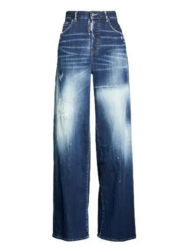Dsquared2 Wide-leg Jeans With Leather Trim - Blue