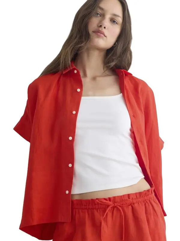 Everlane Boxy Linen Shirt - Fiery Red