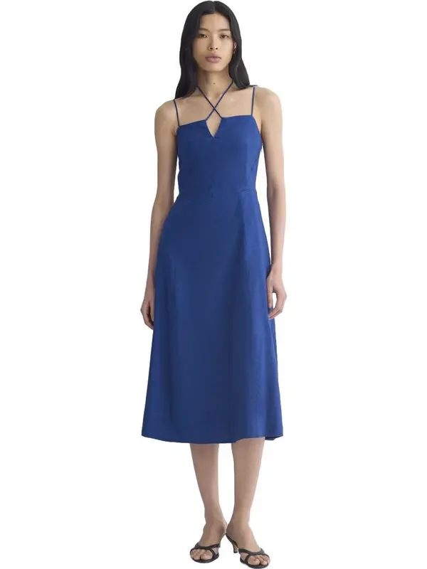 Everlane Tie-neck Stretch Linen Midi Dress - Estate Blue