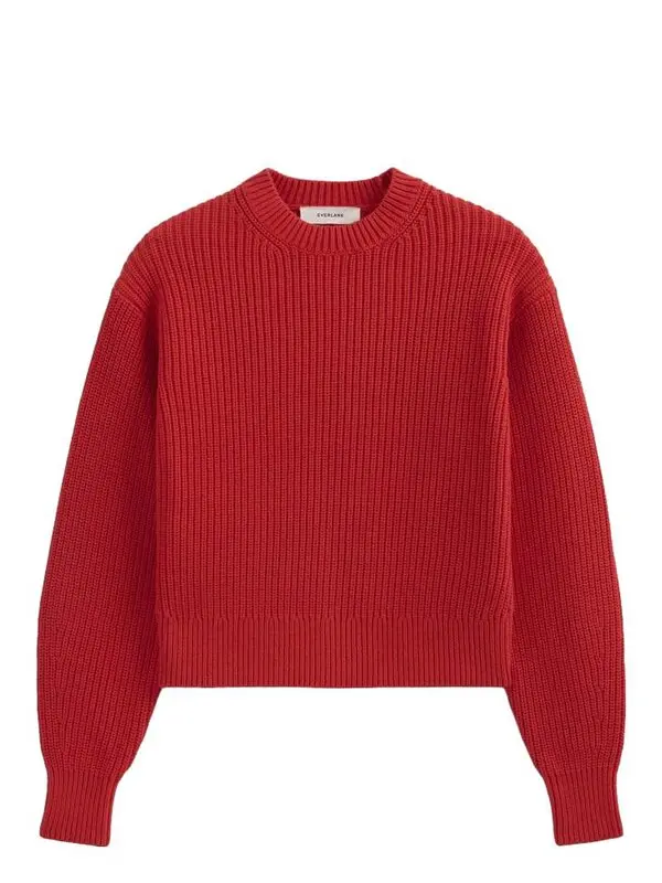 Everlane Cropped Ribbed Crew Neck Sweater - Fiery Red