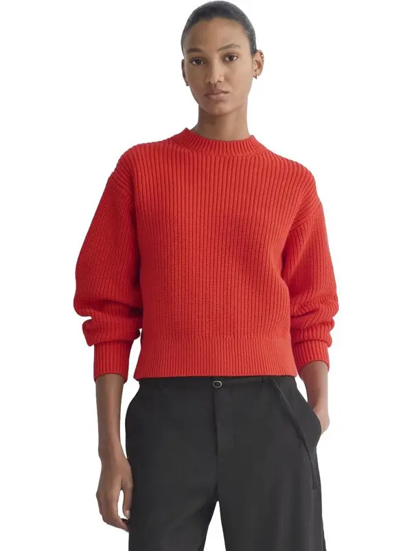 Everlane Cropped Ribbed Crew Neck Sweater - Fiery Red