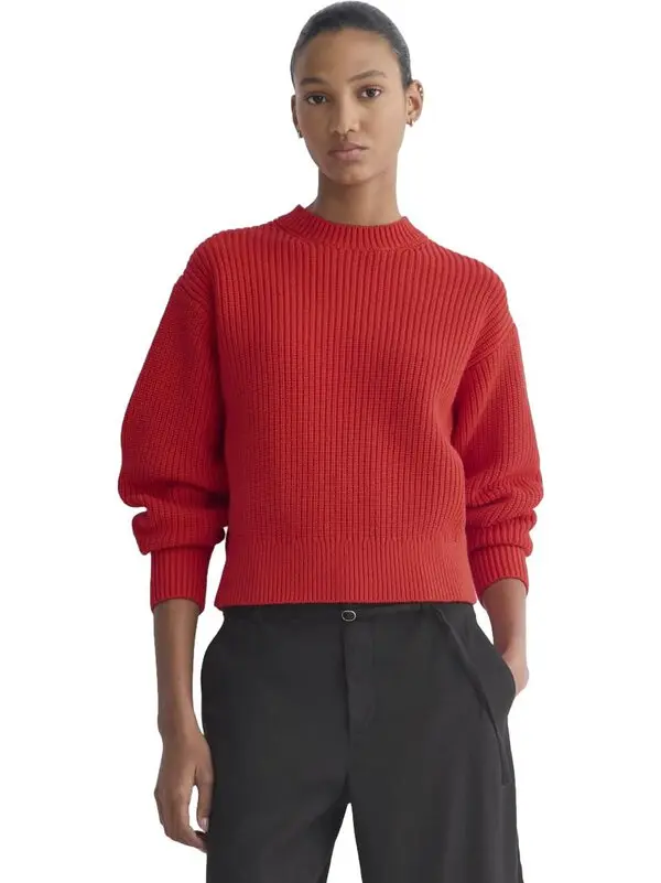 Everlane Cropped Ribbed Crew Neck Sweater - Fiery Red
