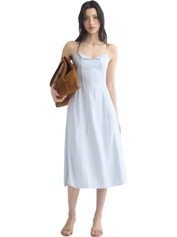 Everlane Tie-neck Stretch Linen Midi Dress - Skywriting