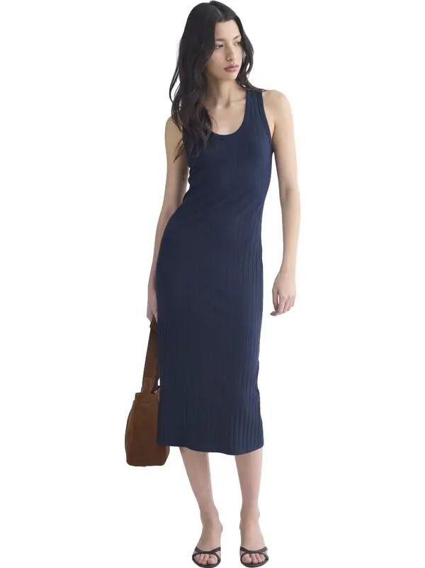 Everlane Pointelle Knit Scoop-neck Midi Dress - Deep Navy