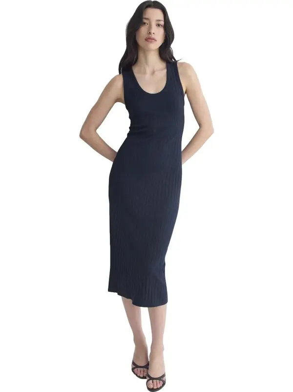 Everlane Pointelle Knit Scoop-neck Midi Dress - Deep Navy