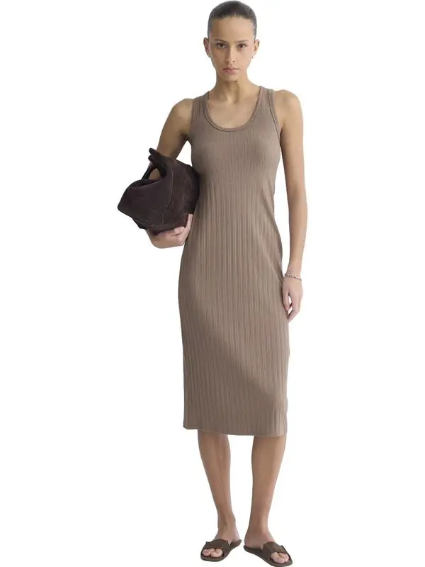 Everlane Scoop-neck Midi Dress In Pointelle Knit - Heathered Chocolate Chip