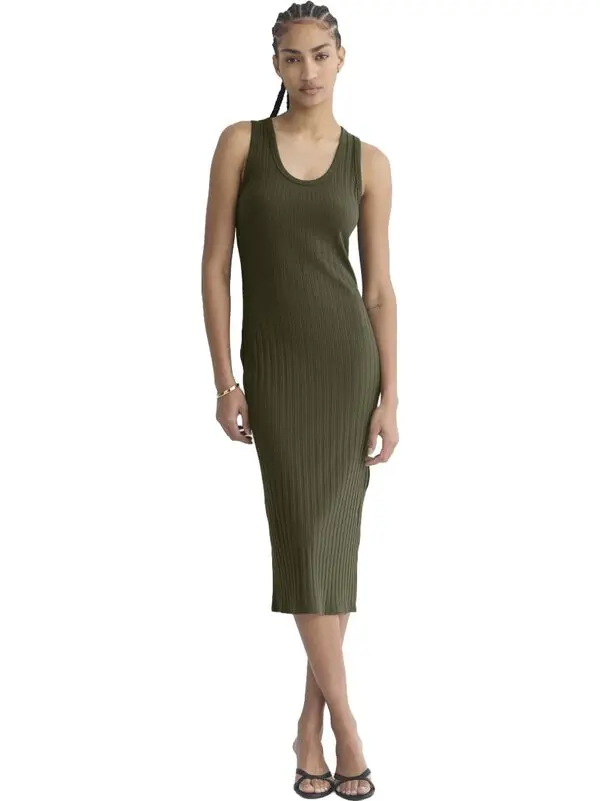 Everlane Pointelle Knit Scoop-neck Midi Dress - Olive Night