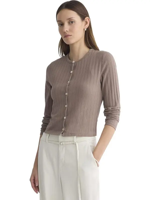 Everlane Pointelle Cardigan - Heathered Chocolate Chip