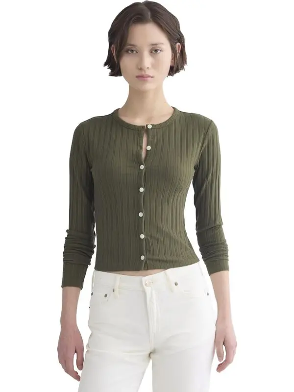 Everlane Pointelle Cardigan - Olive Night