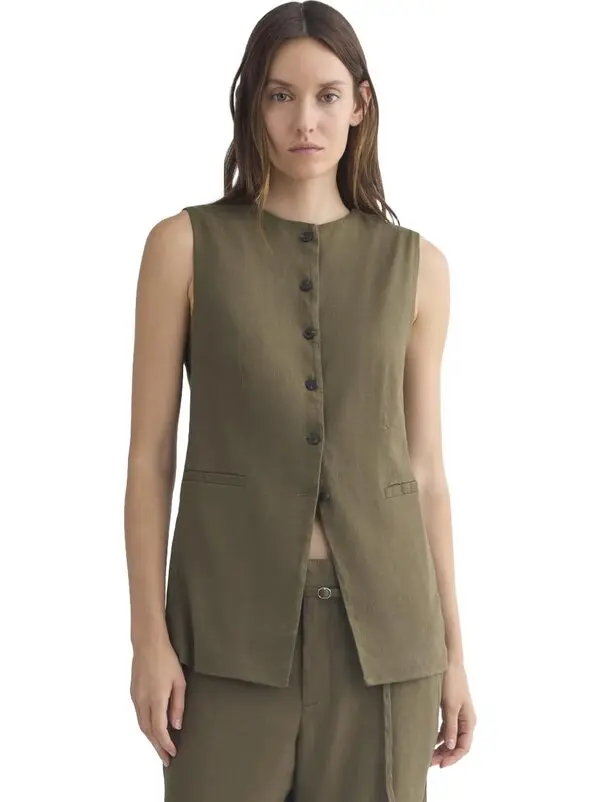 Everlane Sleeveless Stretch Linen Long Vest - Beech