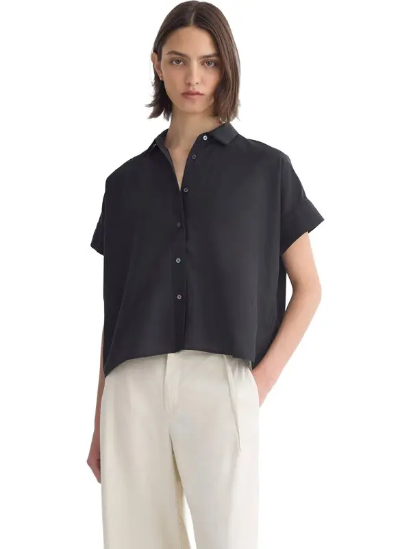 Everlane Scalloped-collar Square Shirt - Black