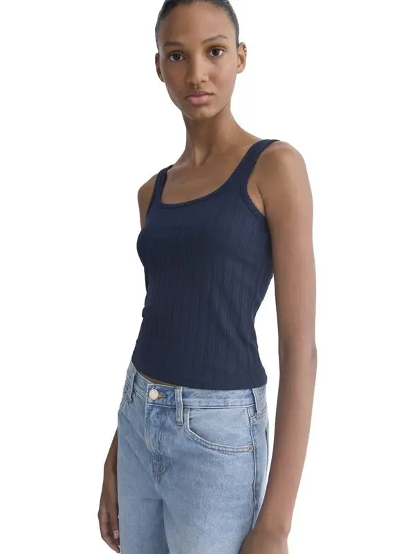 Everlane Scoop-neck Pointelle Tank Top - Deep Navy