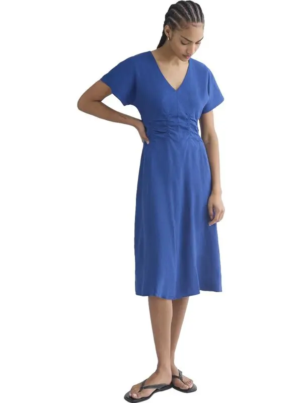 Everlane Stretch Linen Cinched Midi Dress - Estate Blue