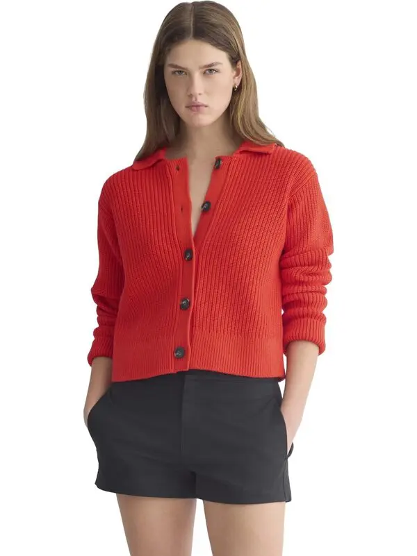 Everlane Shrunken Cotton Cardigan - Fiery Red
