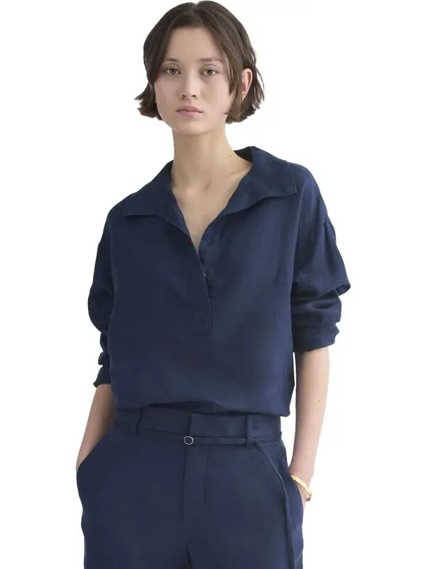 Everlane Linen Popover Shirt - Navy