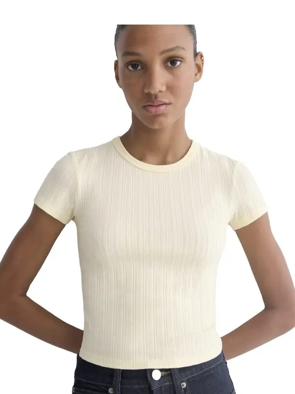 Everlane Cropped Pointelle Crewneck T-shirt - Lemon Icing