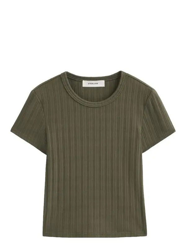 Everlane Cropped Pointelle Crewneck T-shirt - Olive Night
