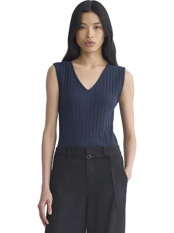 Everlane Pointelle V-neck Tank Top - Deep Navy