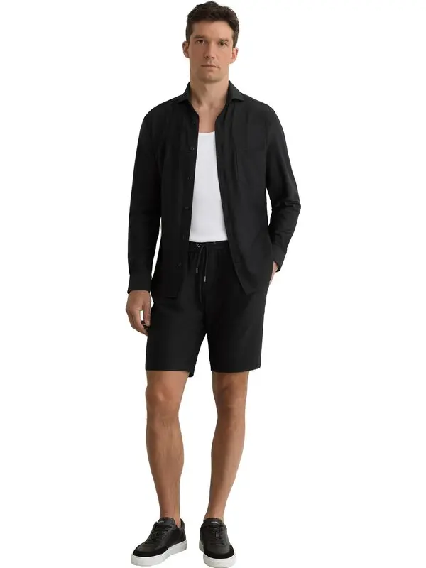 REISS Ajay Seersucker Drawstring Shorts - Black