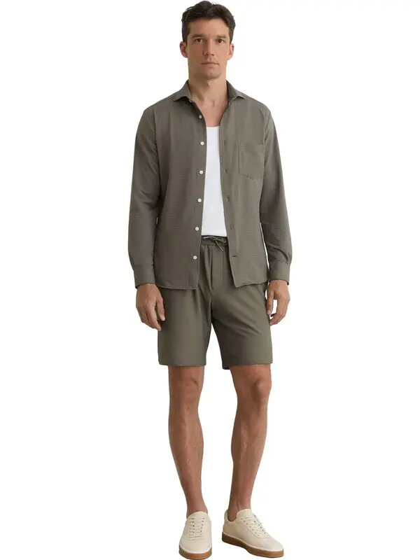 REISS Ajay Seersucker Drawstring Shorts - Dark Sage Green