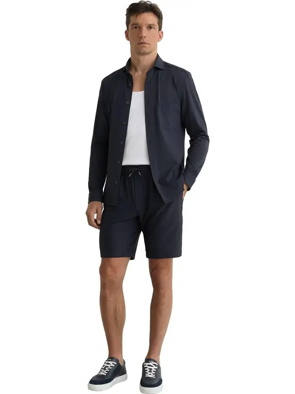 REISS Ajay Seersucker Drawstring Shorts - Navy