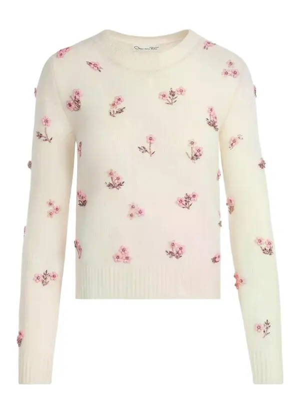 Oscar De La Renta Flower-detail Sweater - Neutrals