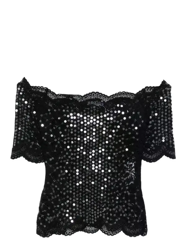 Rabanne Sequin Lace Top - Black